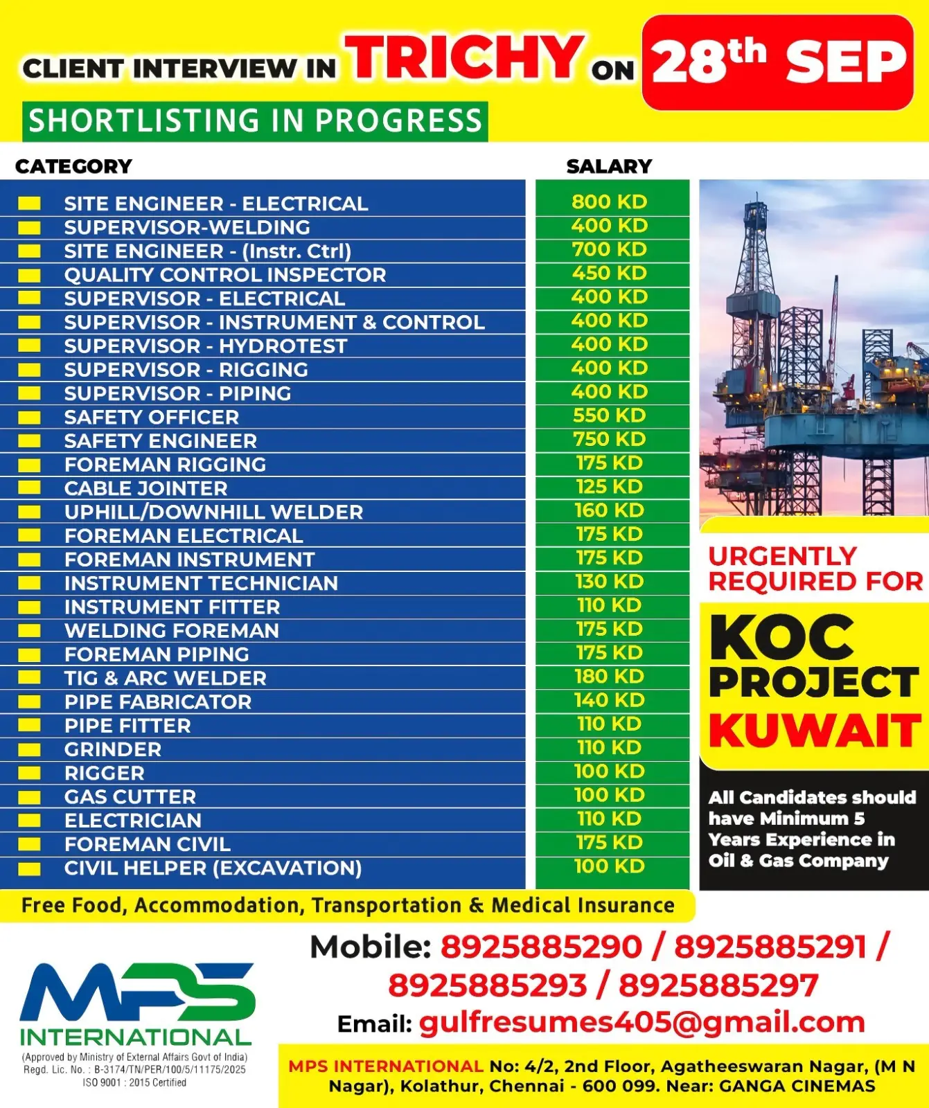 Hiring for KOC Project in Kuwait