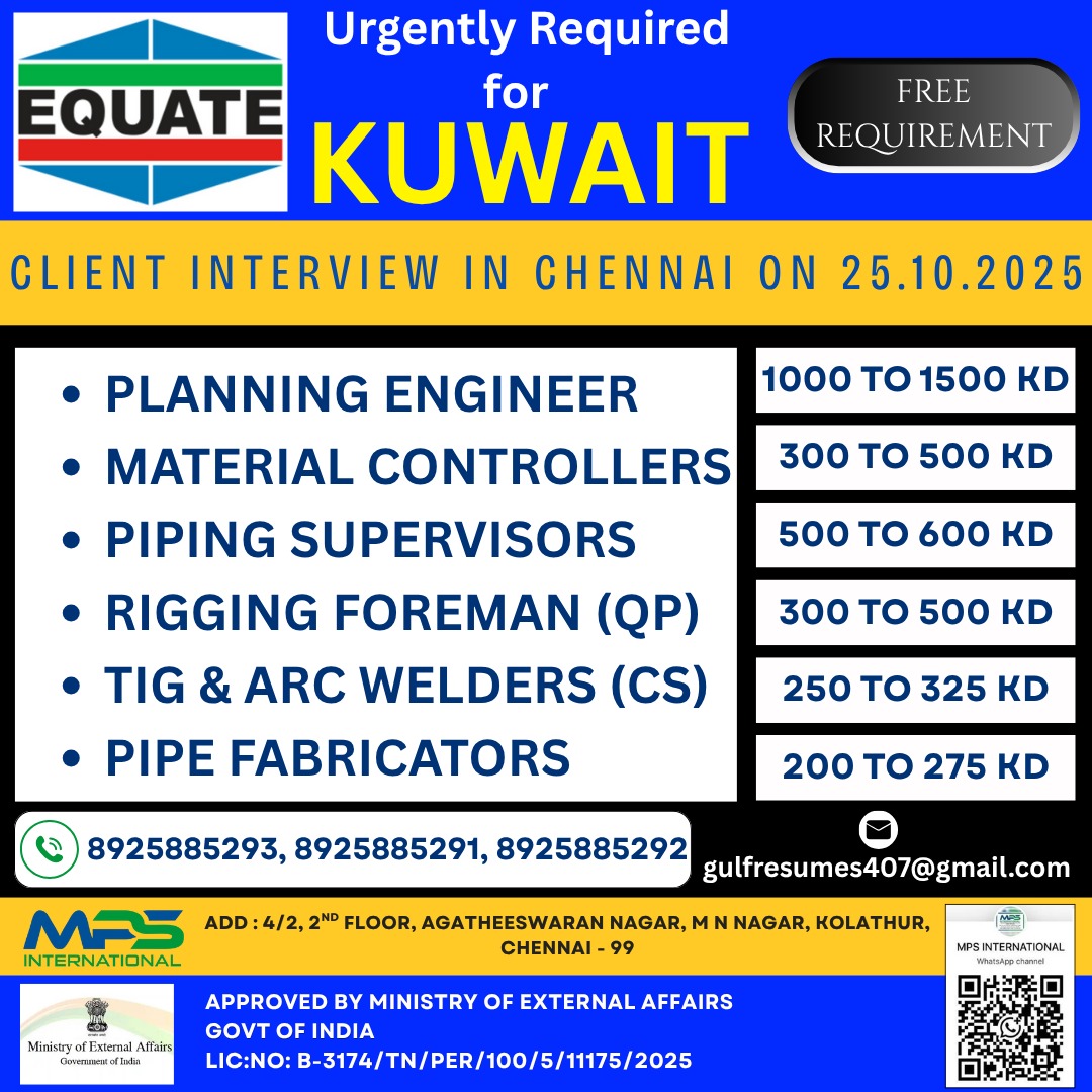 Urgently Required For Kuwait Client Interview In Chennai On 25 10 2025